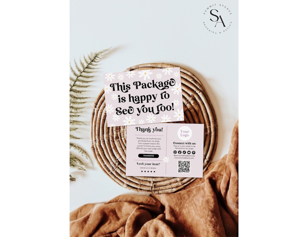 Retro Flowers Thank You Card Canva Template, Boho Daisy Small Business ...