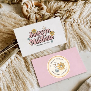 DIY Retro Groovy Flower Logo Design Instant Download, Premade Modern ...
