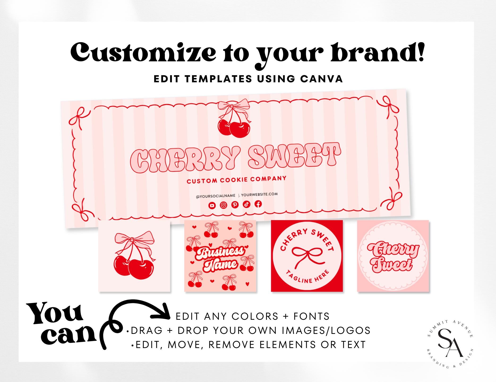 Editable Coquette Facebook Kit, Retro Cherries Facebook Page Banners ...