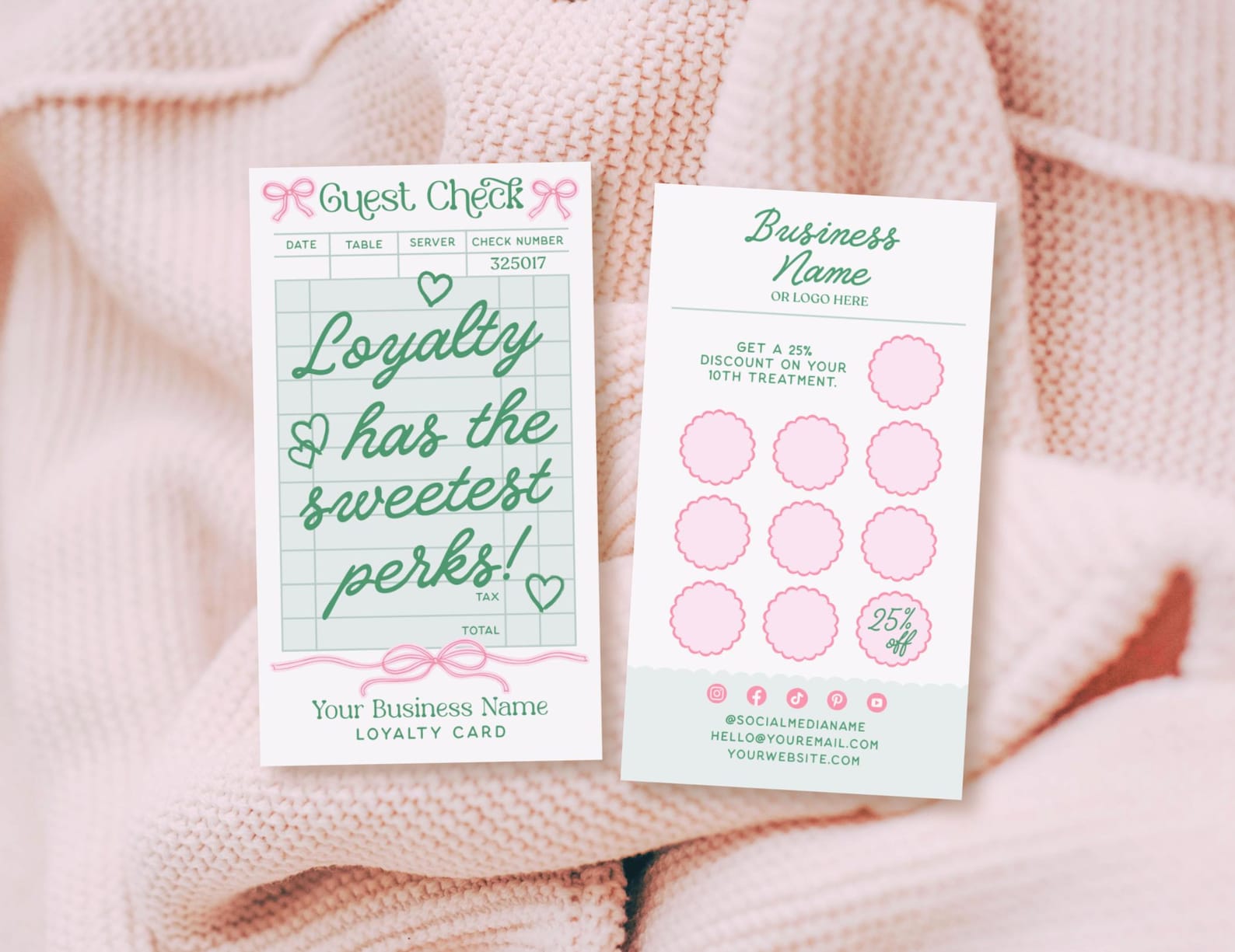 Coquette Guest Check Loyalty Card Template, Vintage Guest Check ...