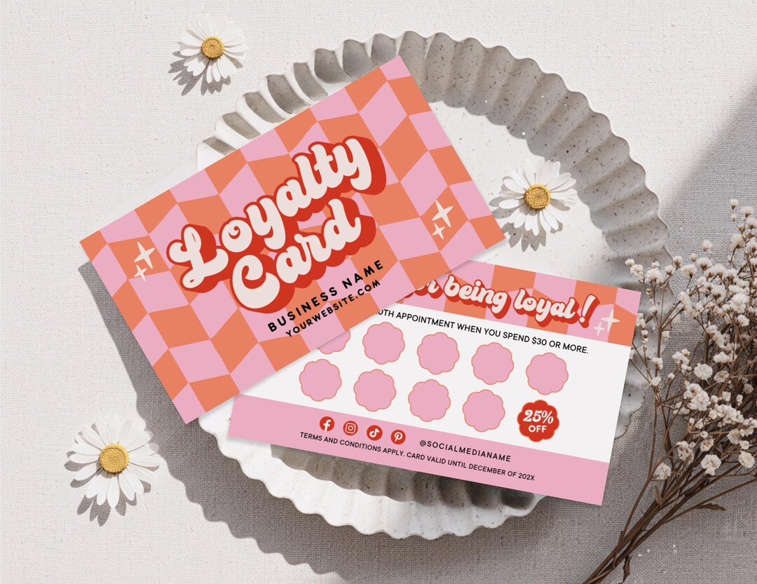 Editable Loyalty Card Template, Retro Customer Punch Card, Trendy ...