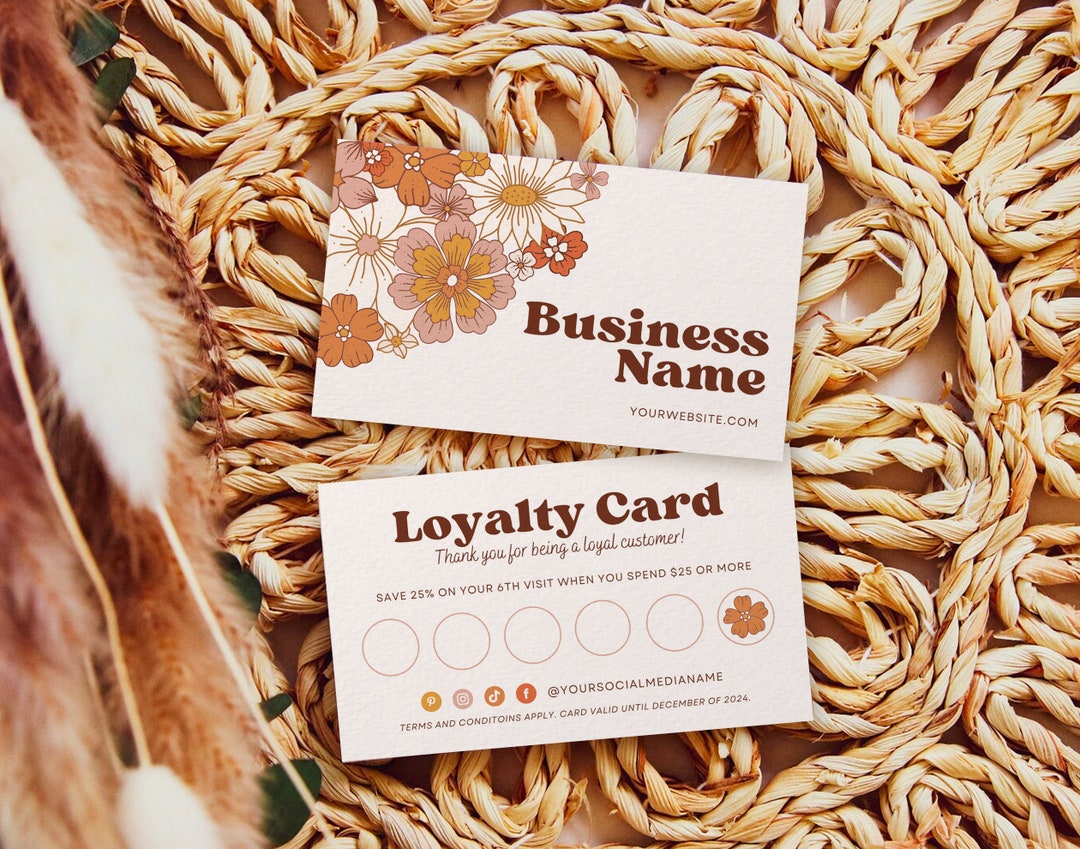 Editable Retro Flower Loyalty Card Template, Customer Punch Card, Fall ...