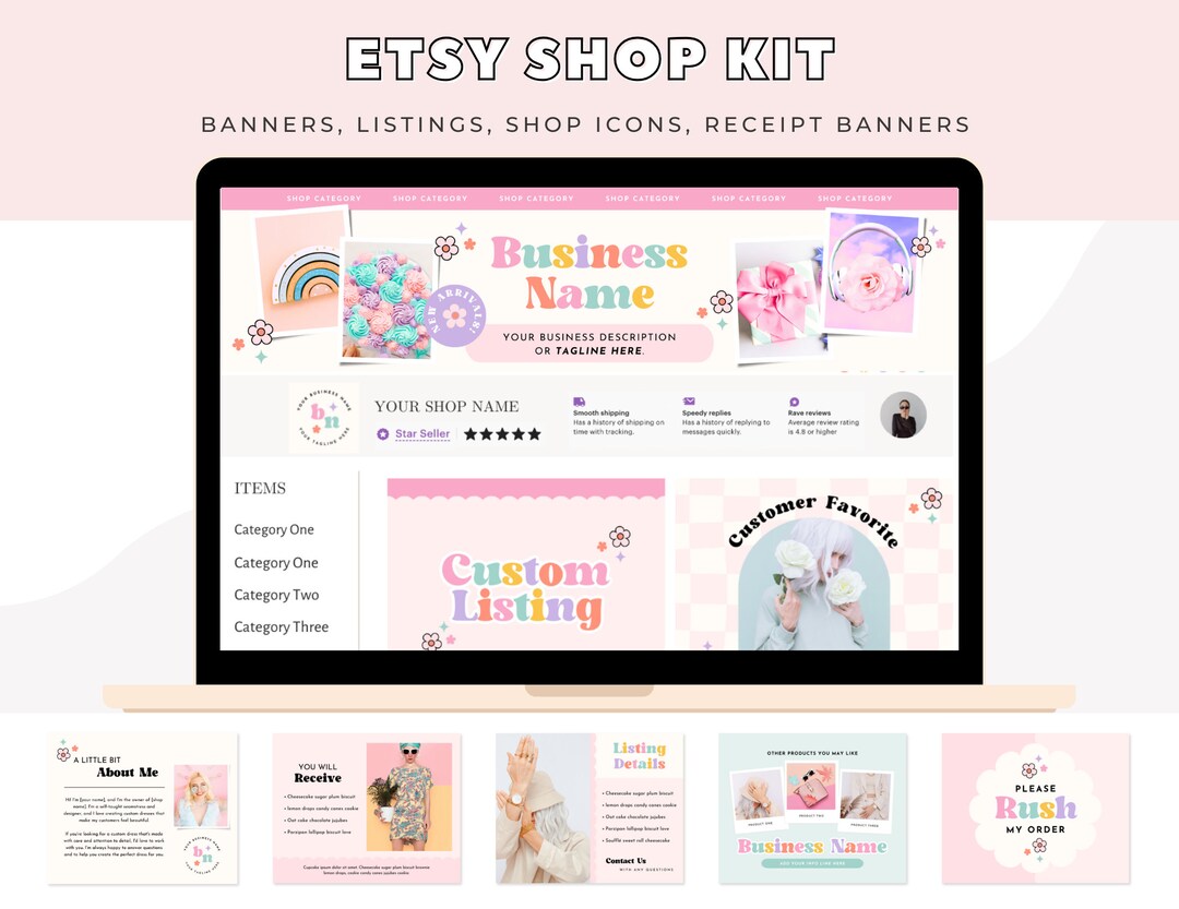 Etsy Shop Banner Template Canva Template, Retro DIY Etsy Shop Kit, Etsy ...