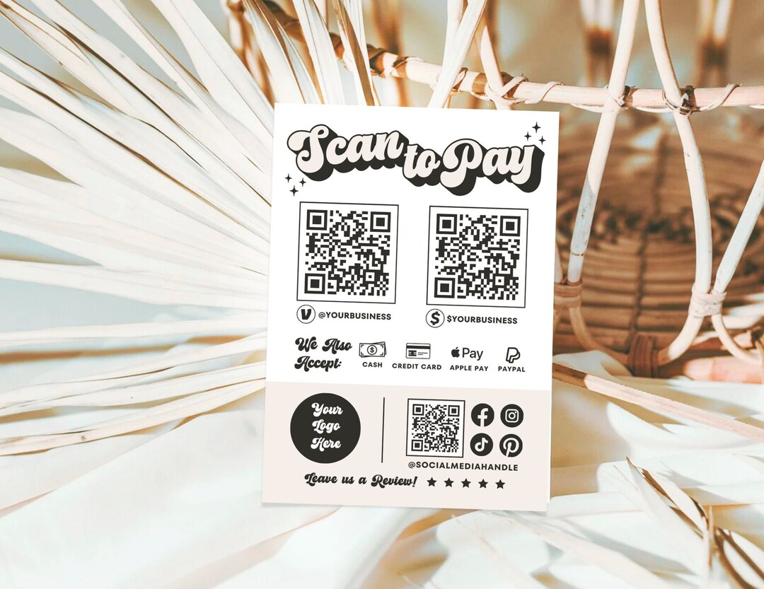 Editable Retro Scan to Pay QR Sign, DIY Neutral Printable Payment ...