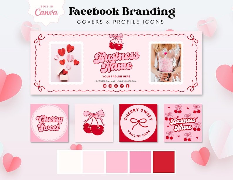 Editable Coquette Facebook Kit, Retro Cherries Facebook Page Banners ...