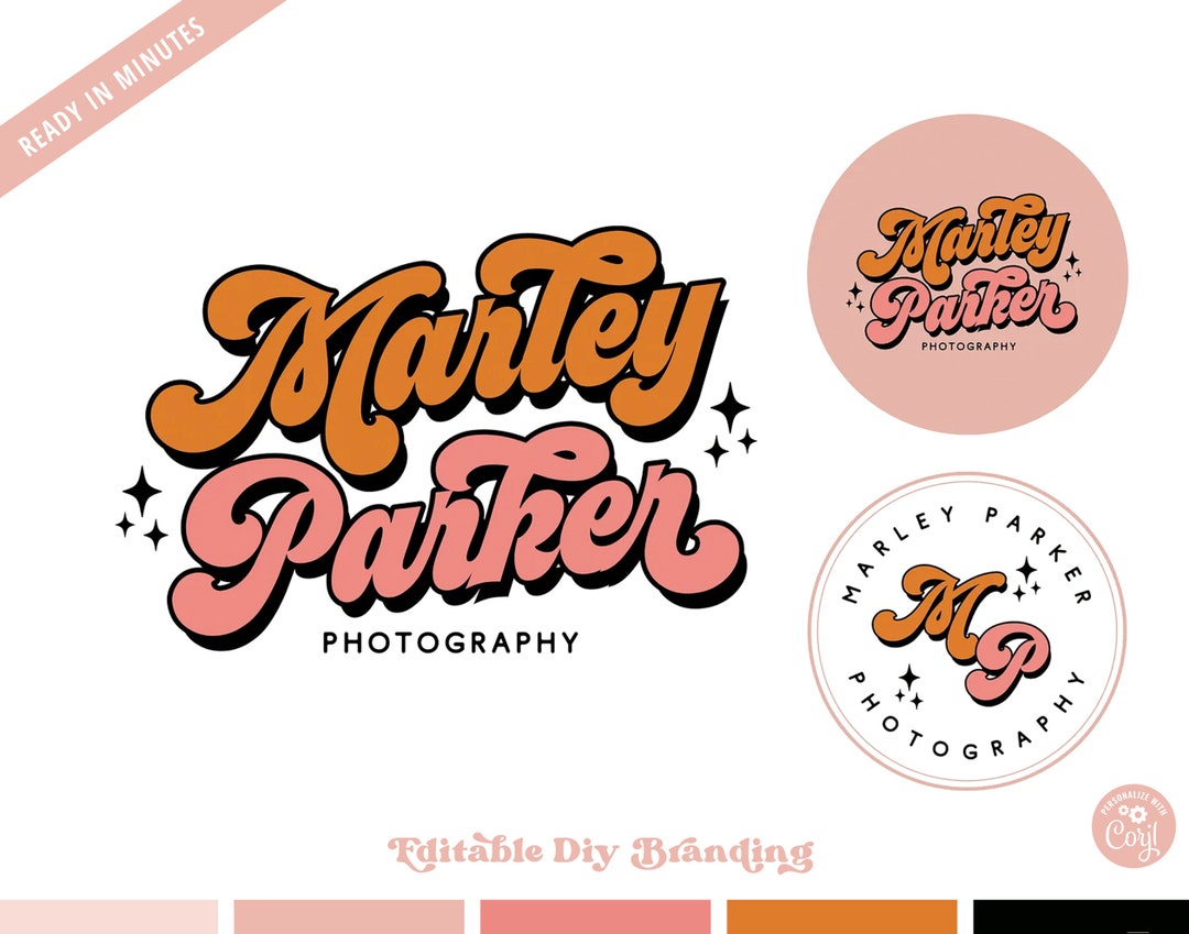 DIY Retro Script 2 Tone Logo Design Instant Download Premade - Etsy