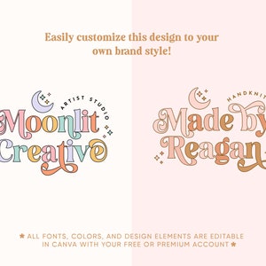 DIY Retro Moon & Stars Logo Design Instant Download, Premade Colorful ...