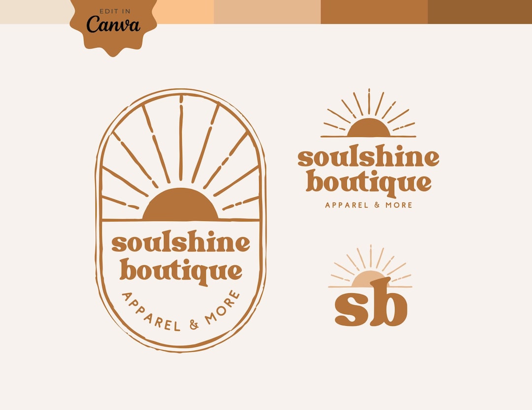 Hand Drawn Retro 70s Sun Logo Design Instant Download, Boho Sunshine ...