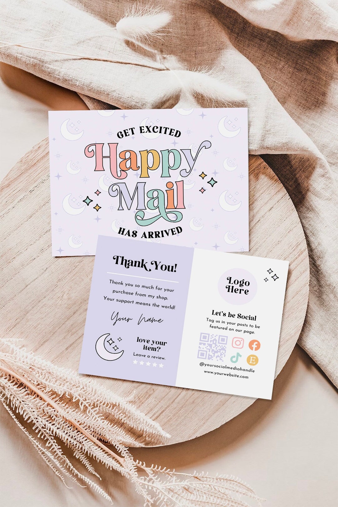 Retro Moon Business Thank You Card Template, Celestial Editable Thank ...