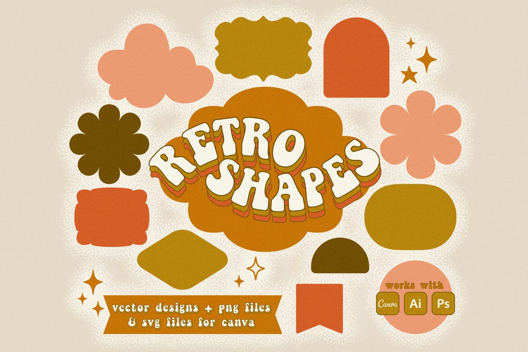 Retro Shape Design Kit, Hippie Clipart, Groovy Canva Elements, 70s ...
