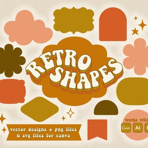 Retro Shape Design Kit, Hippie Clipart, Groovy Canva Elements, 70s ...