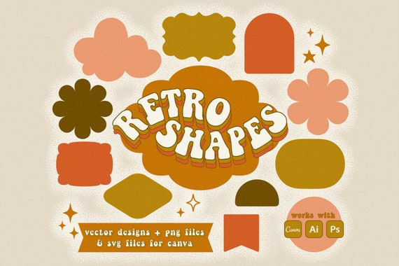 Retro Shape Design Kit Hippie Clipart Groovy Canva Elements | Etsy ...