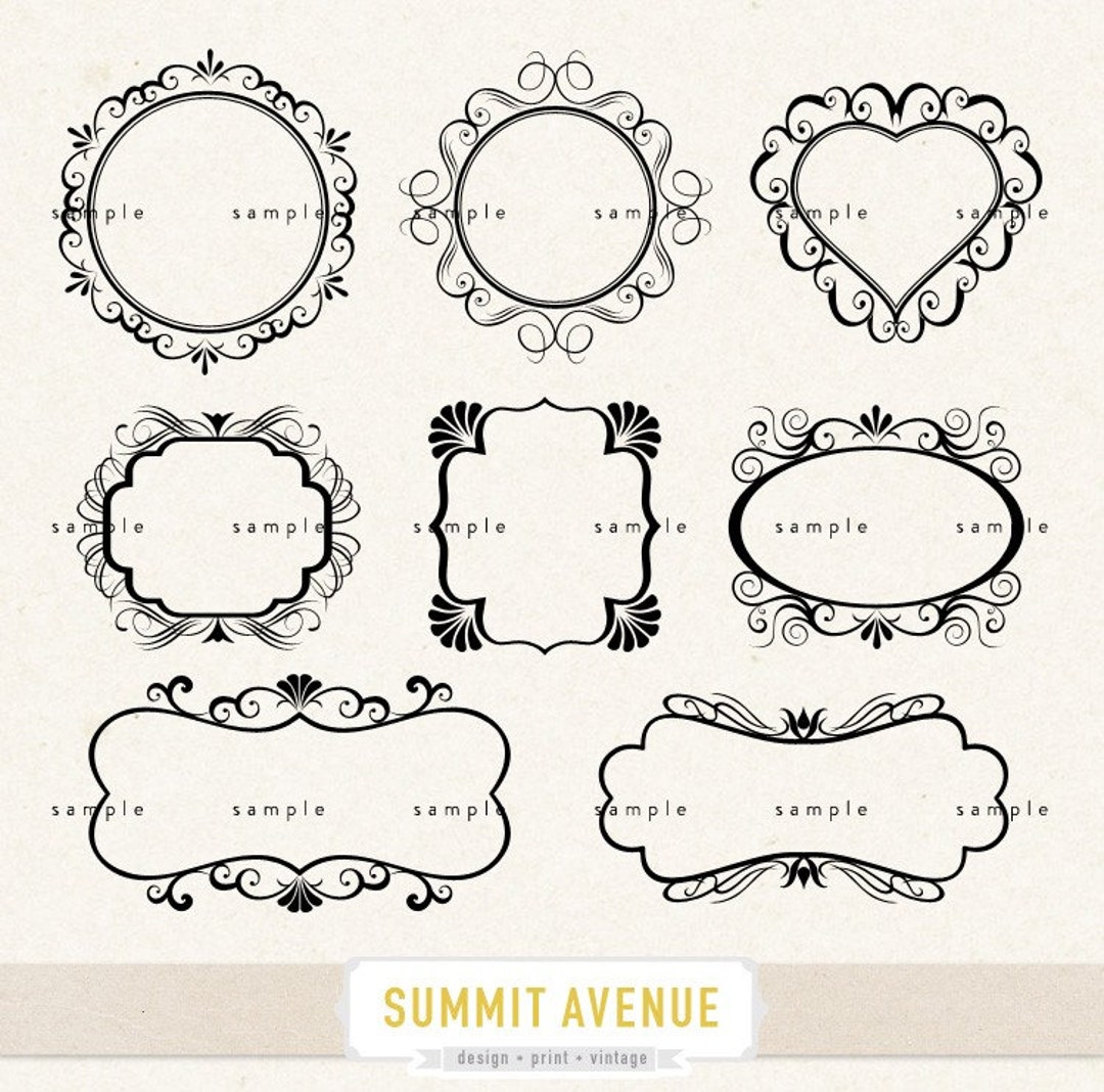 INSTANT DOWNLOAD Clip Art Digital Frames & Labels With Classic Swirls ...