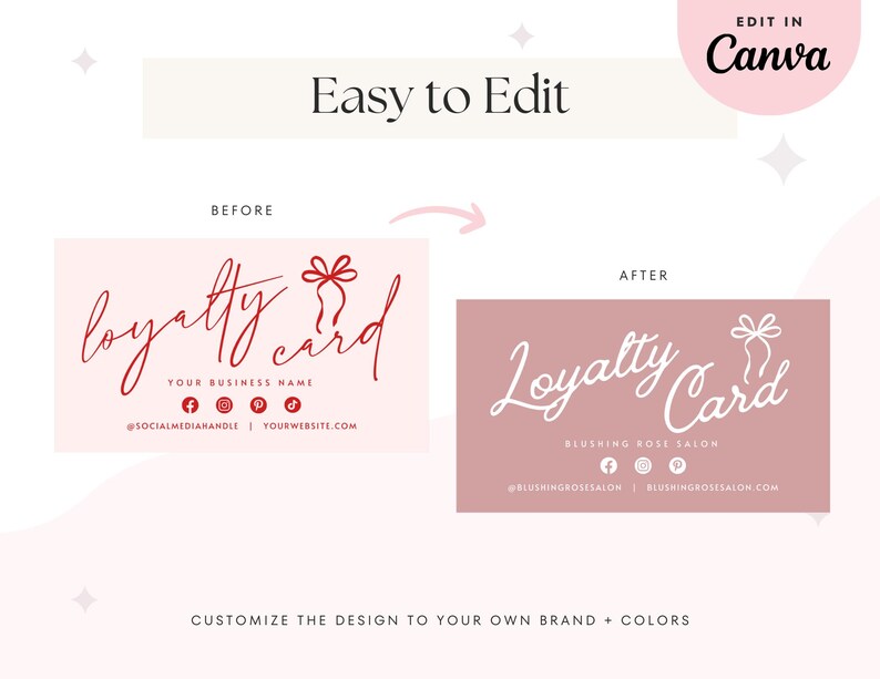 Editable Loyalty Card Template, Coquette Customer Punch Card, DIY ...