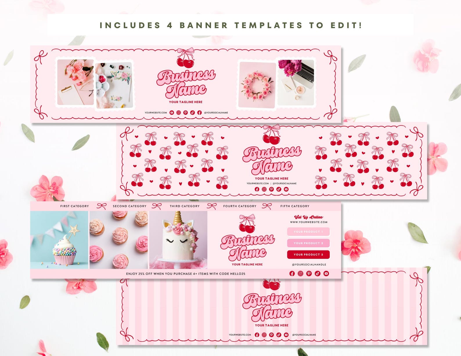 Coquette Etsy Shop Banner Template Canva Template, Cherry DIY Etsy Shop ...