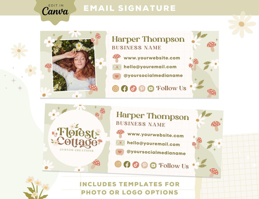 Cottagecore Email Signature Template Canva - Small Business Email ...