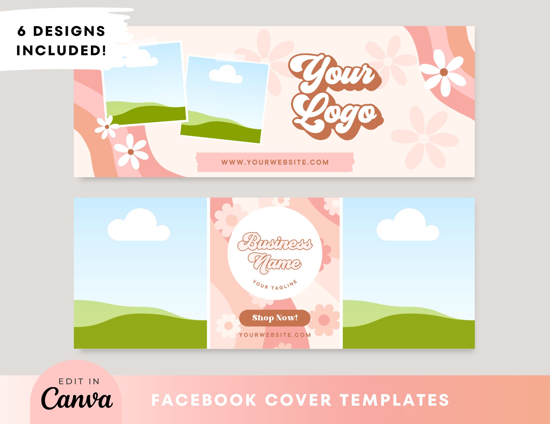 Editable Facebook Covers, Boho Rainbow Facebook Page Banners, Retro ...