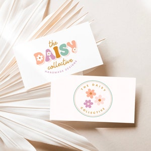 Editable Boho Daisy Logo Design Instant Download, DIY Retro Colorful ...