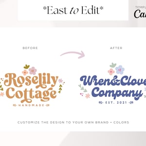 Cottagecore Logo Design, Earthy Editable Canva Logo Template, Boho Logo ...