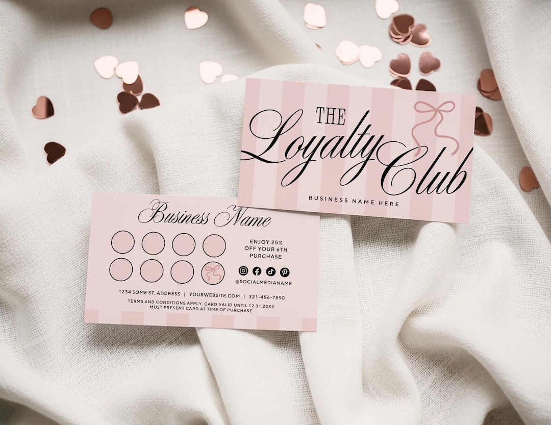Luxury Pink Editable Loyalty Card Template, Elegant Customer Punch Card ...