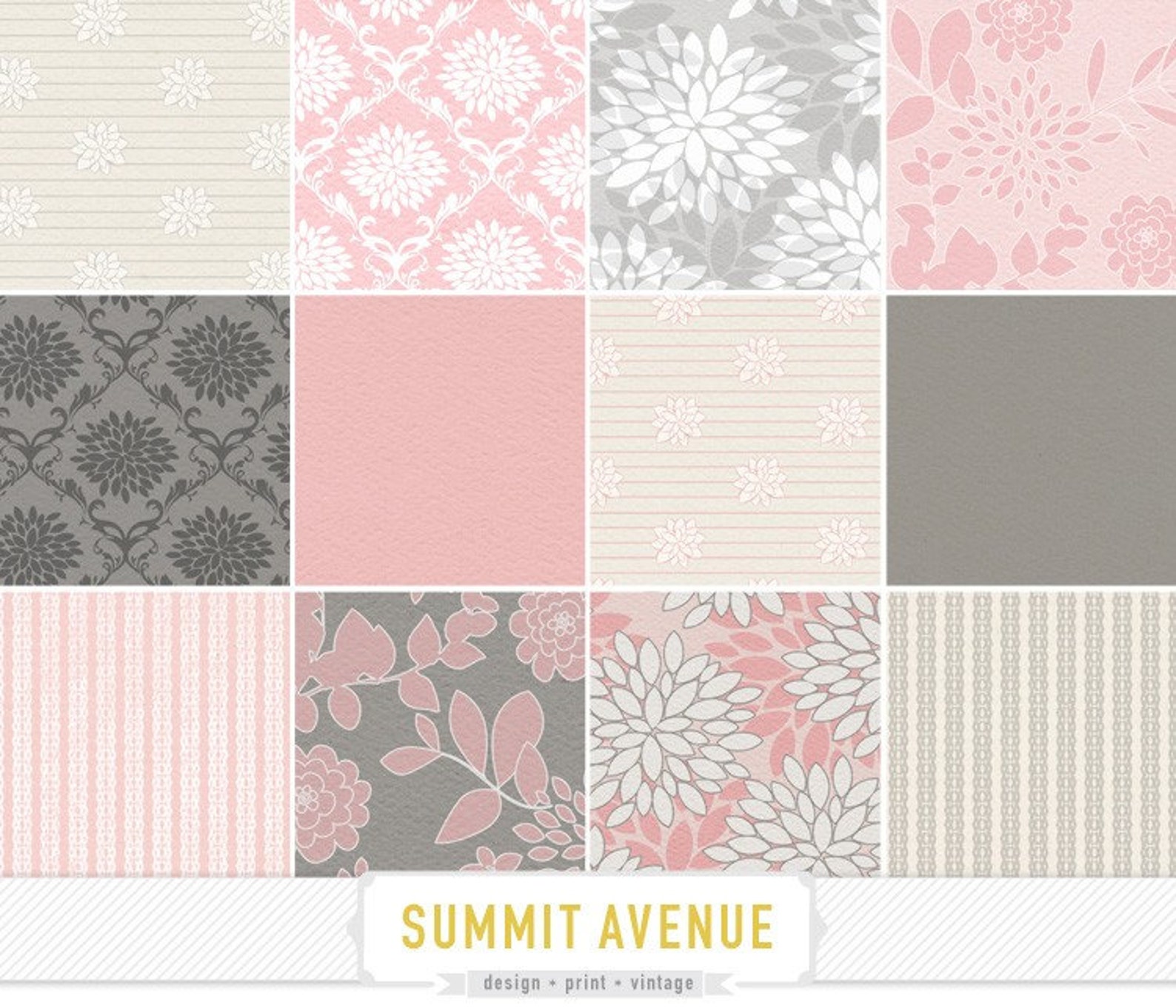 INSTANT DOWNLOAD Digital Scrapbook Paper Pack 13 Pink & Grey | Etsy