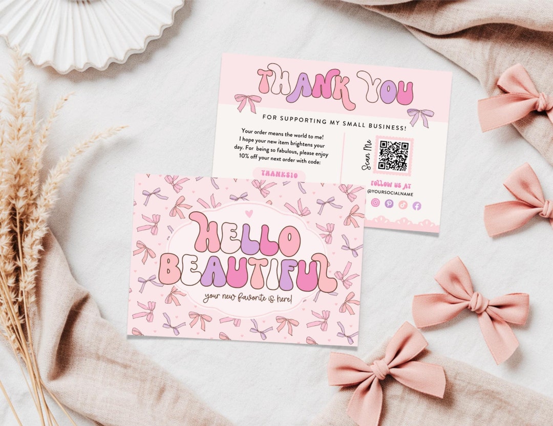 Coquette Card Thank You Card, Editable Trendy Customer Thank You ...