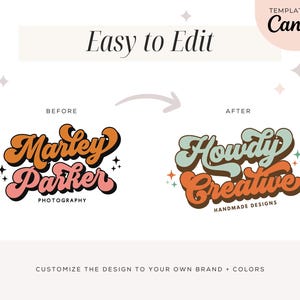 DIY Retro Script 2 Tone Logo Design Instant Download, Premade Groovy ...