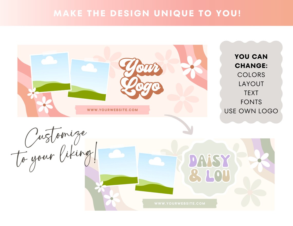 Editable Facebook Covers, Boho Rainbow Facebook Page Banners, Retro ...