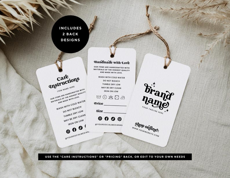 Editable Retro Hang Tag Canva Template, Printable Boutique Garment Care ...