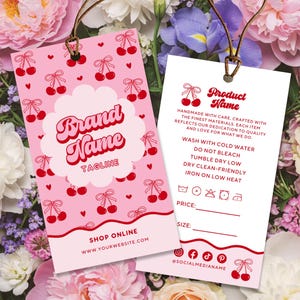 Editable Coquette Cherries Tag Canva Template, Printable Garment Care ...