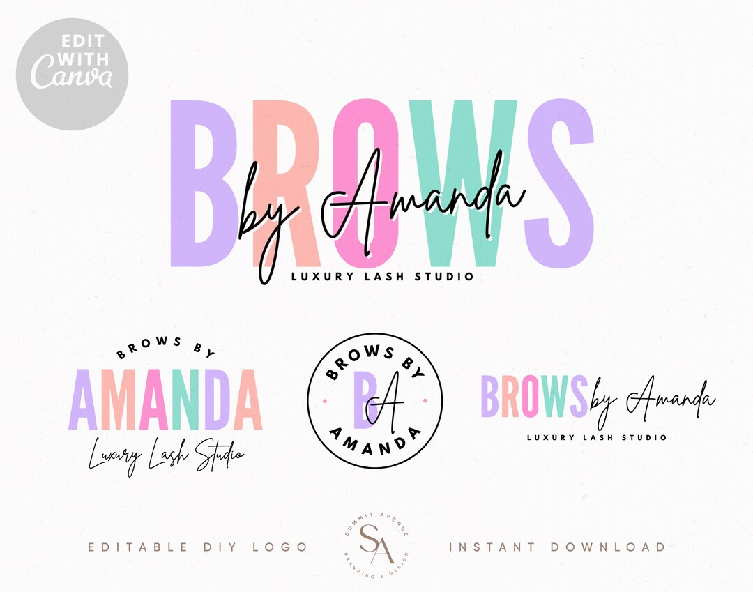 Editable Colorful Brow Logo Design Instant Download, DIY Retro Brow ...