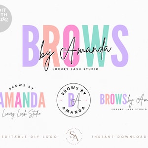 Editable Colorful Brow Logo Design Instant Download, DIY Retro Brow ...