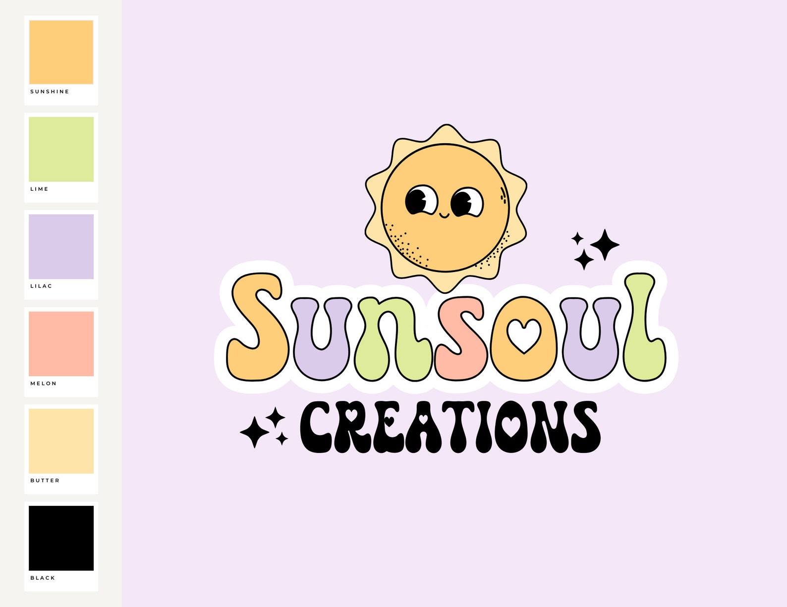 Retro Sun Logo Design Design, Editable Canva Logo Template, Rainbow ...