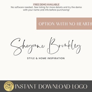 Heart Signature Logo Design Instant Download, DIY Premade Lifestyle ...