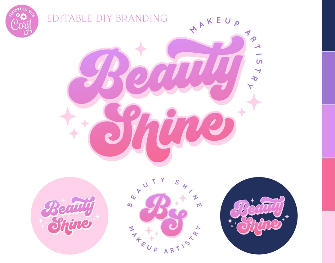 DIY Pretty Retro Gradient Logo Design, Editable Bright Colorful Logo ...