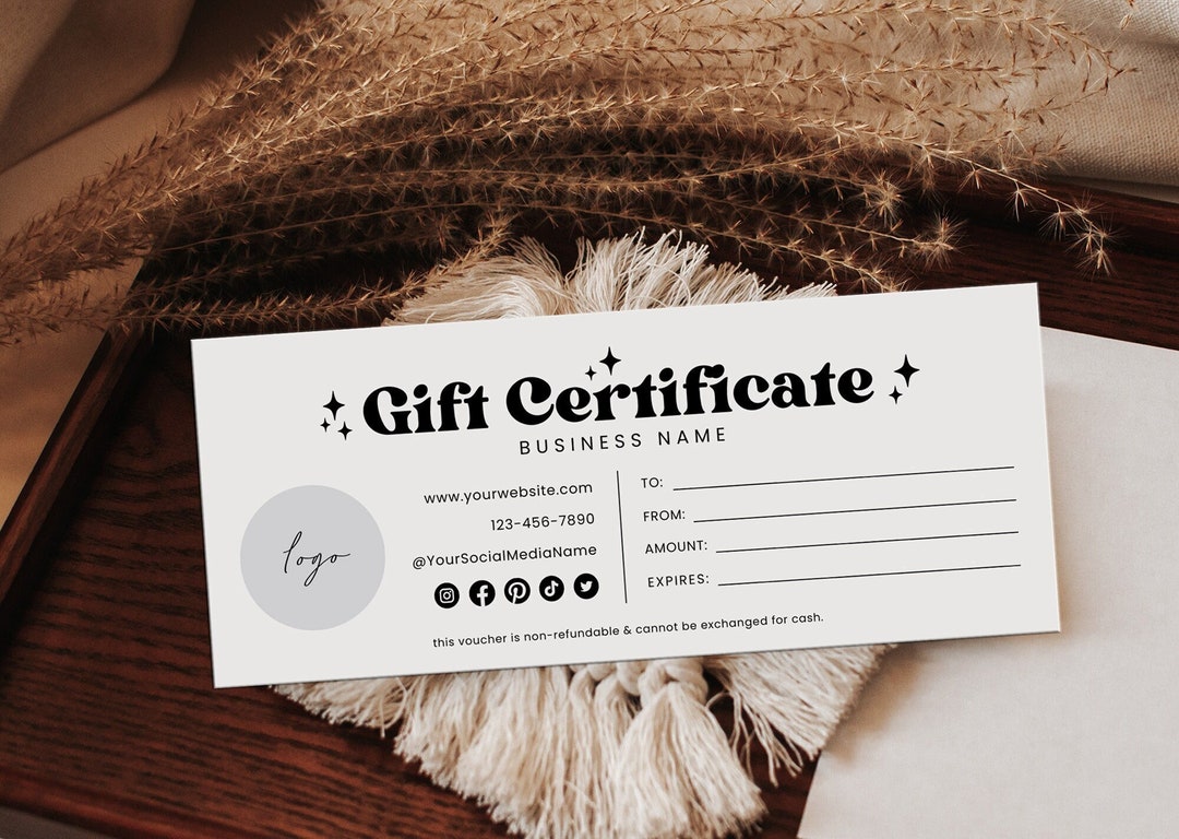 Editable Retro Gift Certificate Template, Printable Modern Business ...