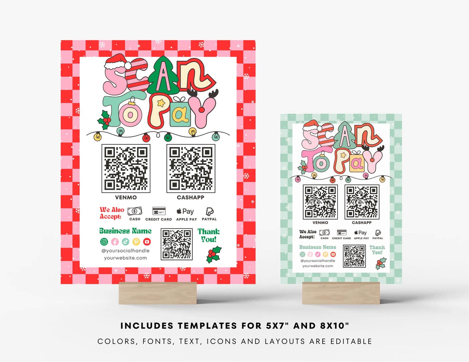 Editable Retro Christmas Scan to Pay QR Sign, DIY Printable Payment ...