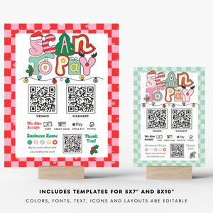 Editable Retro Christmas Scan to Pay QR Sign, DIY Printable Payment ...