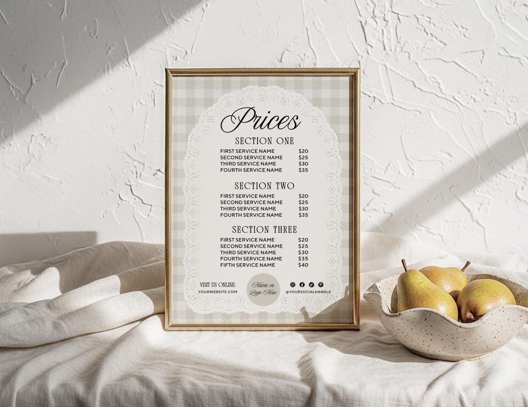 Elegant Editable Price List Template, Canva Cottagecore Vendor Pricing ...