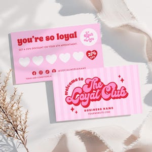 Pink Red Retro Editable Loyalty Card Template, Trendy Printable ...