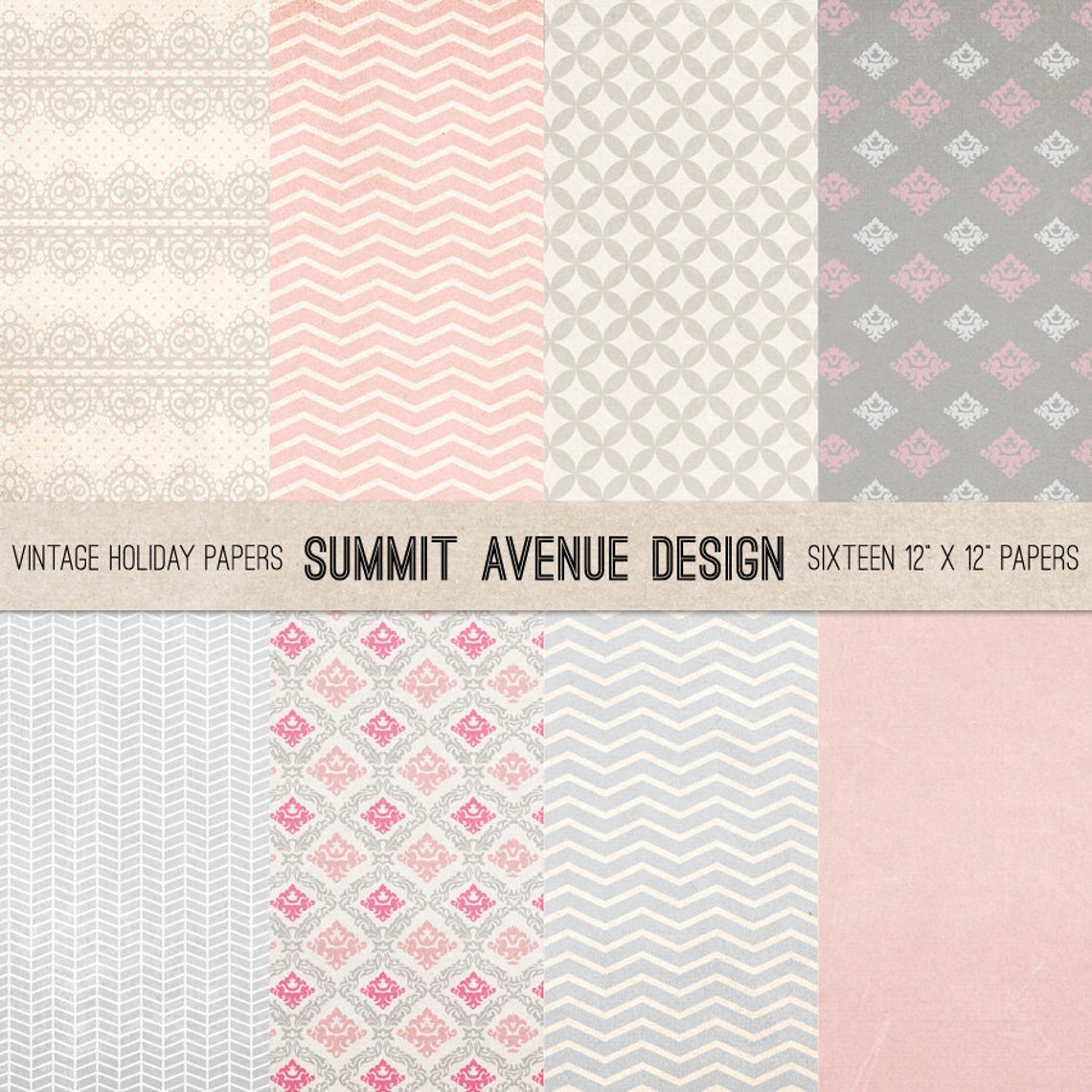 Pink & Gray Modern Digital Papers - Photographer or Small Personal Use ...