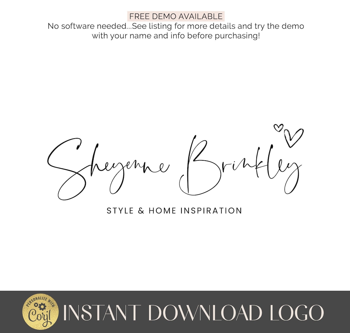 Heart Signature Logo Design Instant Download DIY Premade - Etsy