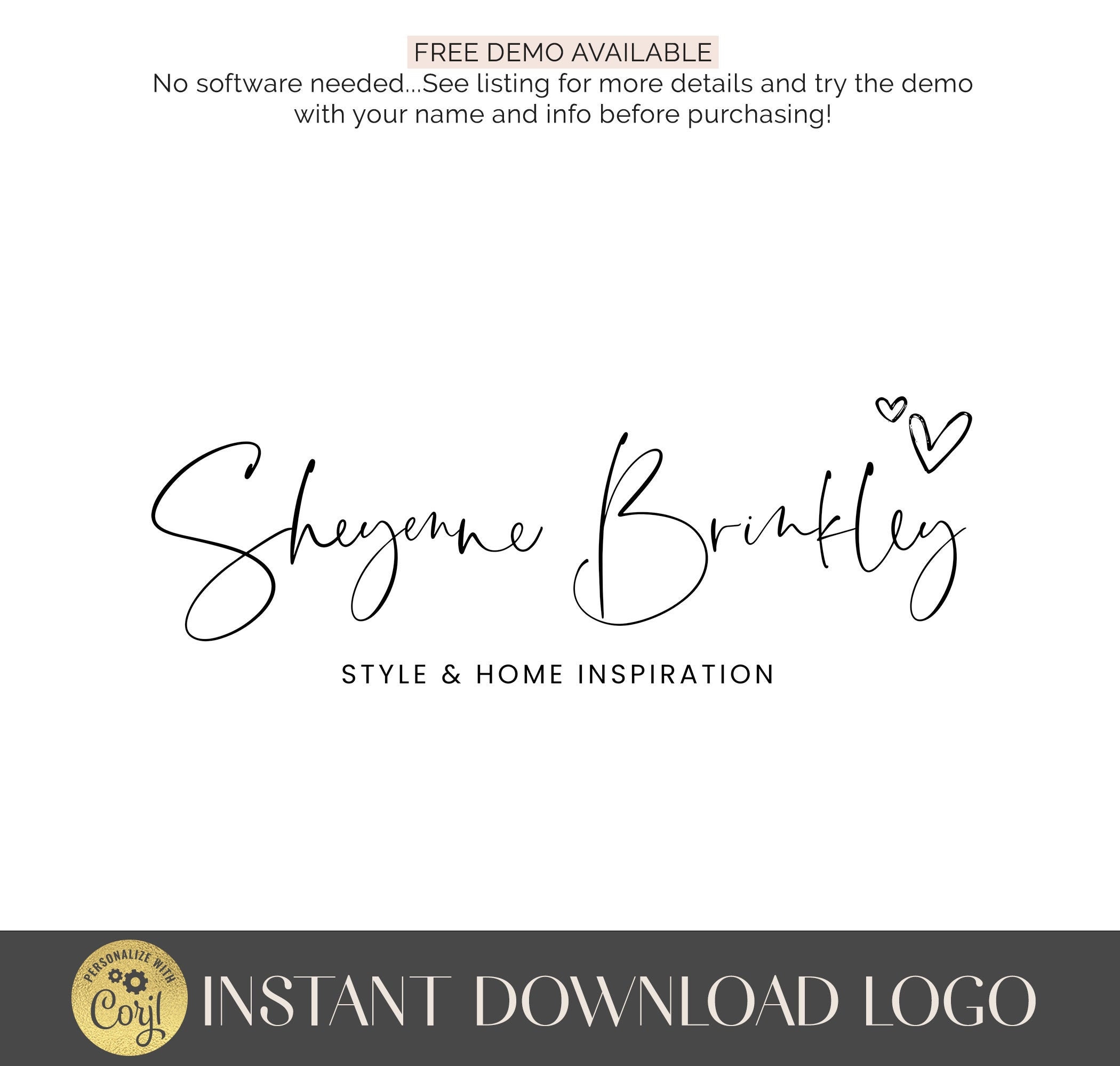 Heart Signature Logo design Instant Download DIY Premade | Etsy