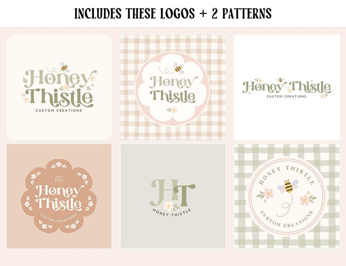 Cottagecore Logo Design, Editable Canva Logo Template, Boho Bee Logo ...