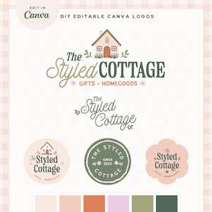 Cottagecore Logo Design, Editable Canva Logo Template, Boho Logo for ...