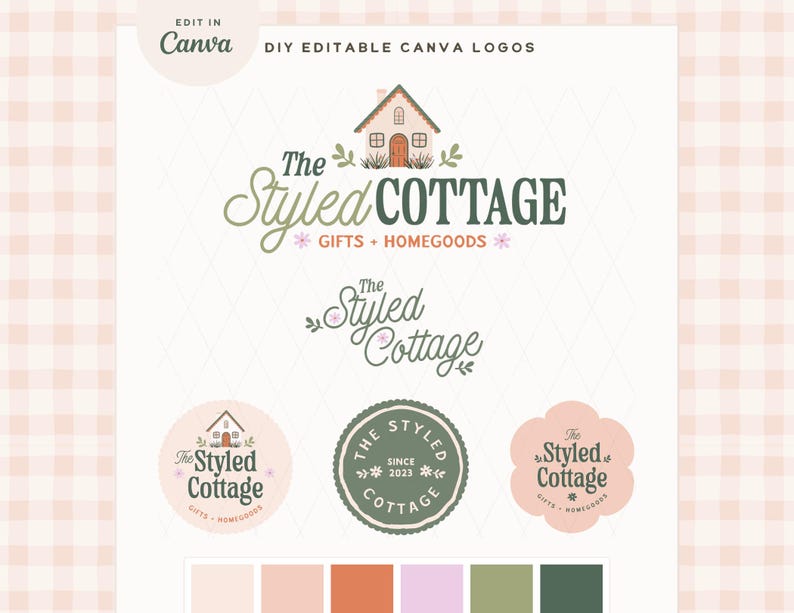 Cottagecore Logo Design, Editable Canva Logo Template, Boho Logo for ...