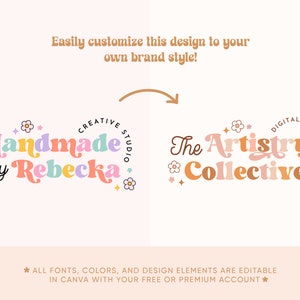 DIY Retro Groovy Flower Logo Design Instant Download, Premade Modern ...