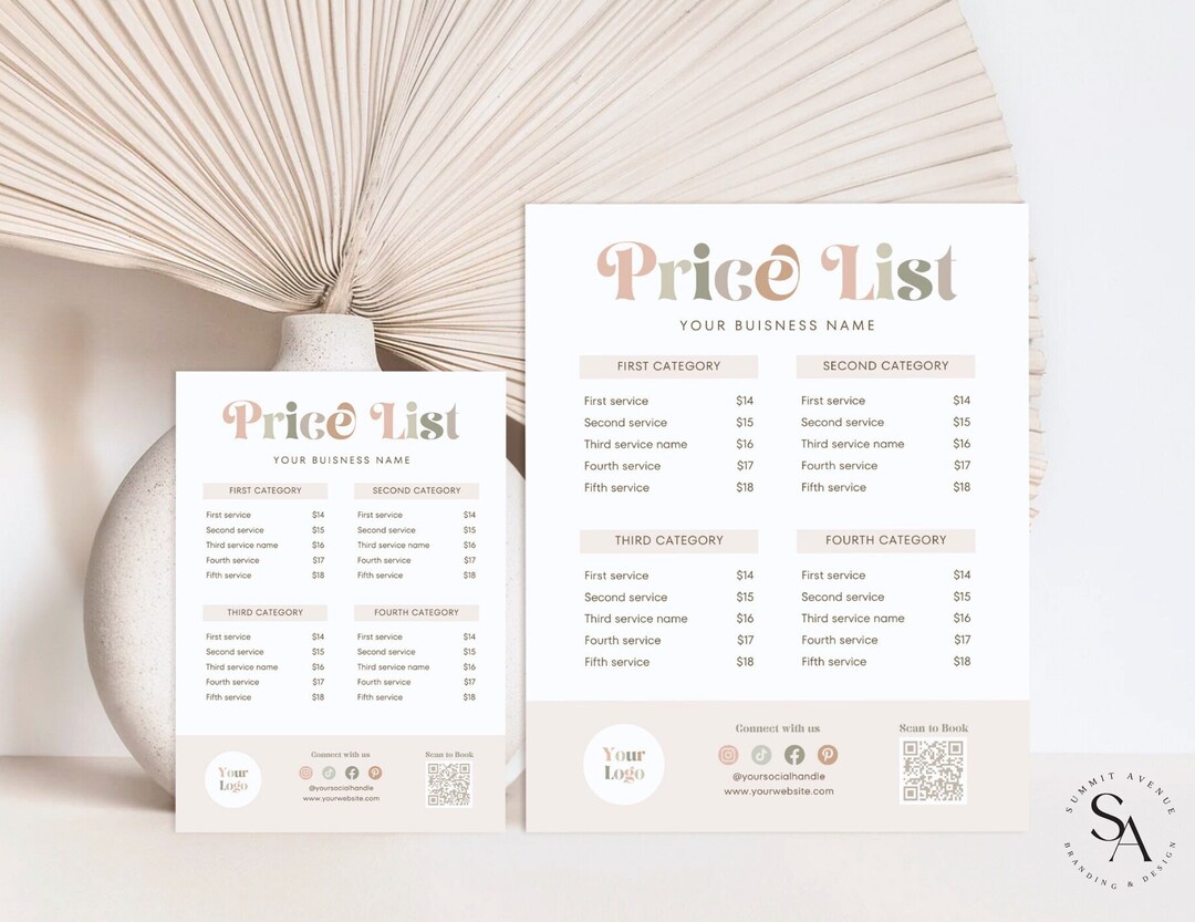 Modern Price List Canva Template, Printable Salon Payment Sign ...