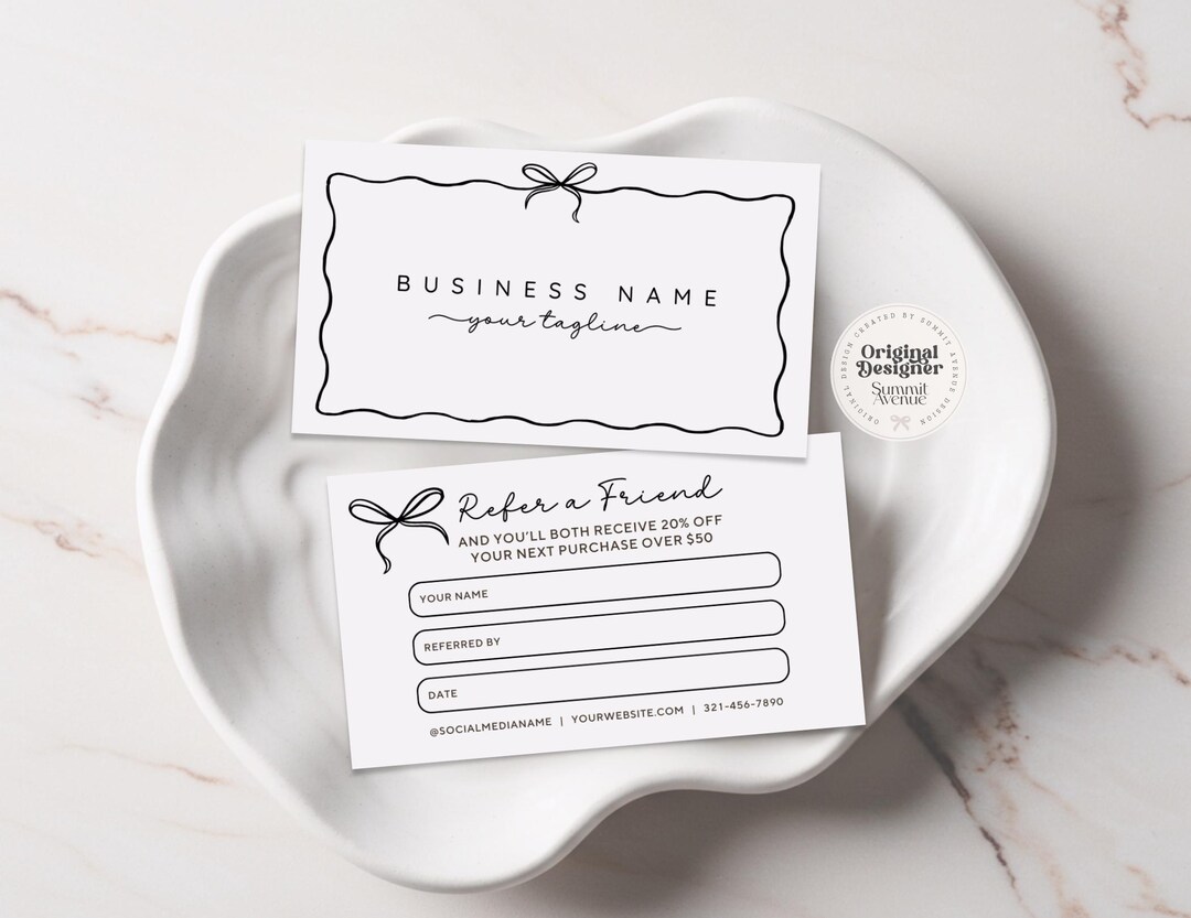 Coquette Bow Refer A Friend Business Card Template, Printable Referral ...