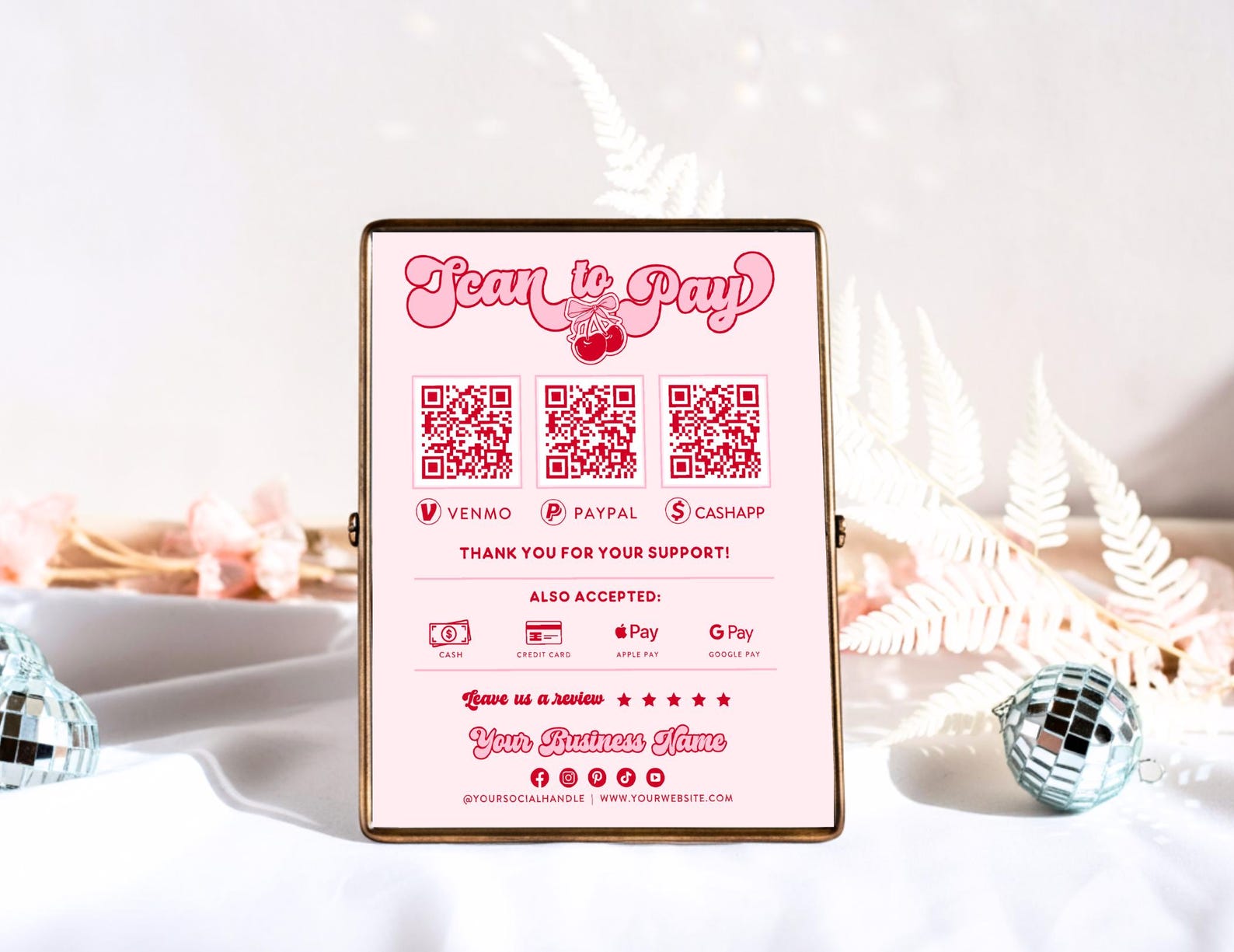 Coquette Cherry Price List & Scan to Pay Sign Canva Template, QR Code ...